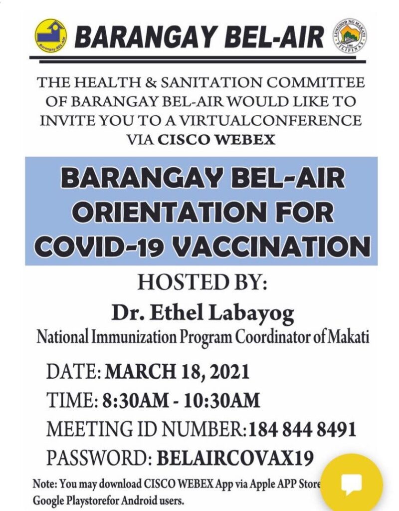 Orientation for COVID-19 Vaccination – Barangay Bel-Air