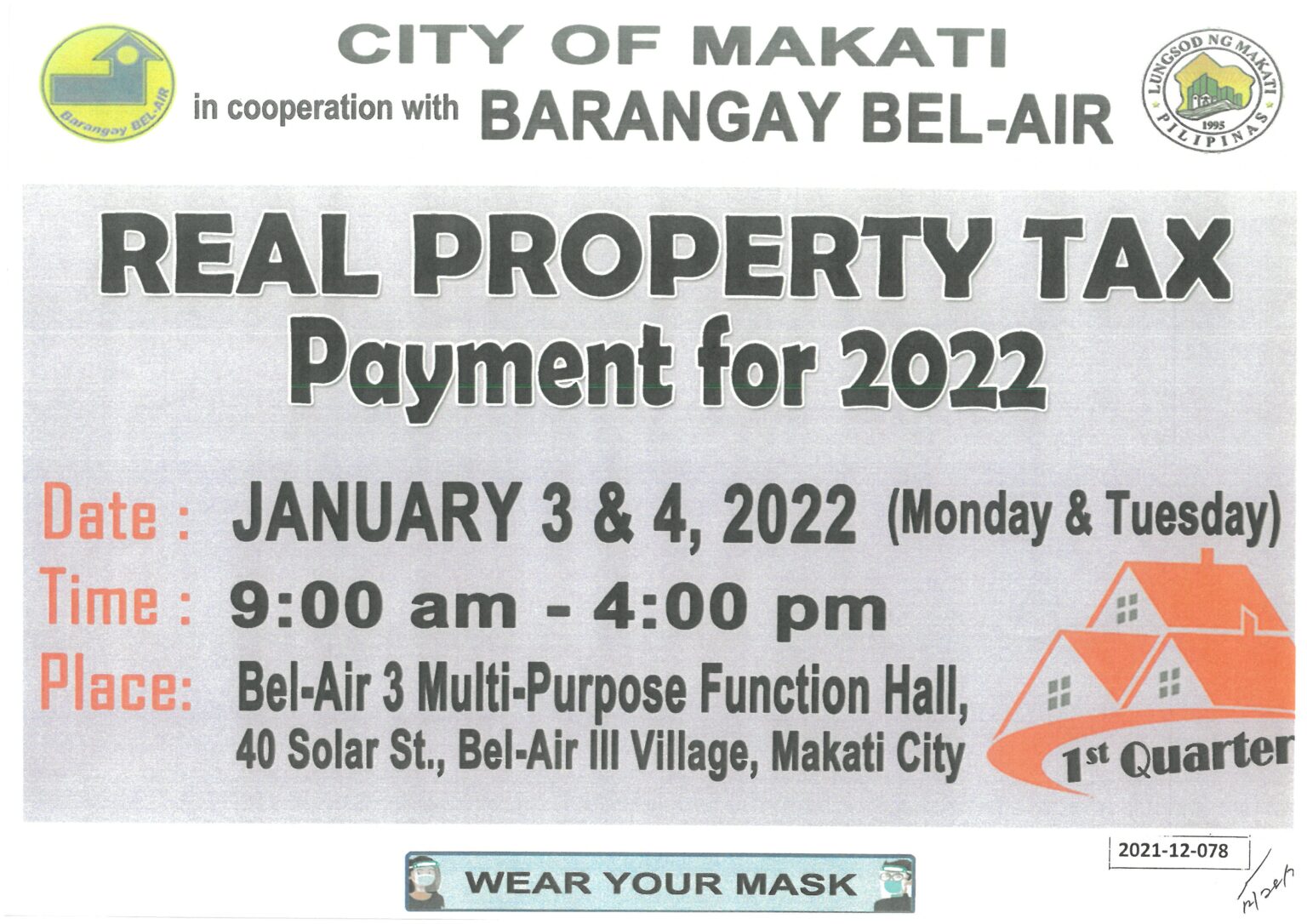 Real Property Tax Payment for 2022 – Barangay Bel-Air