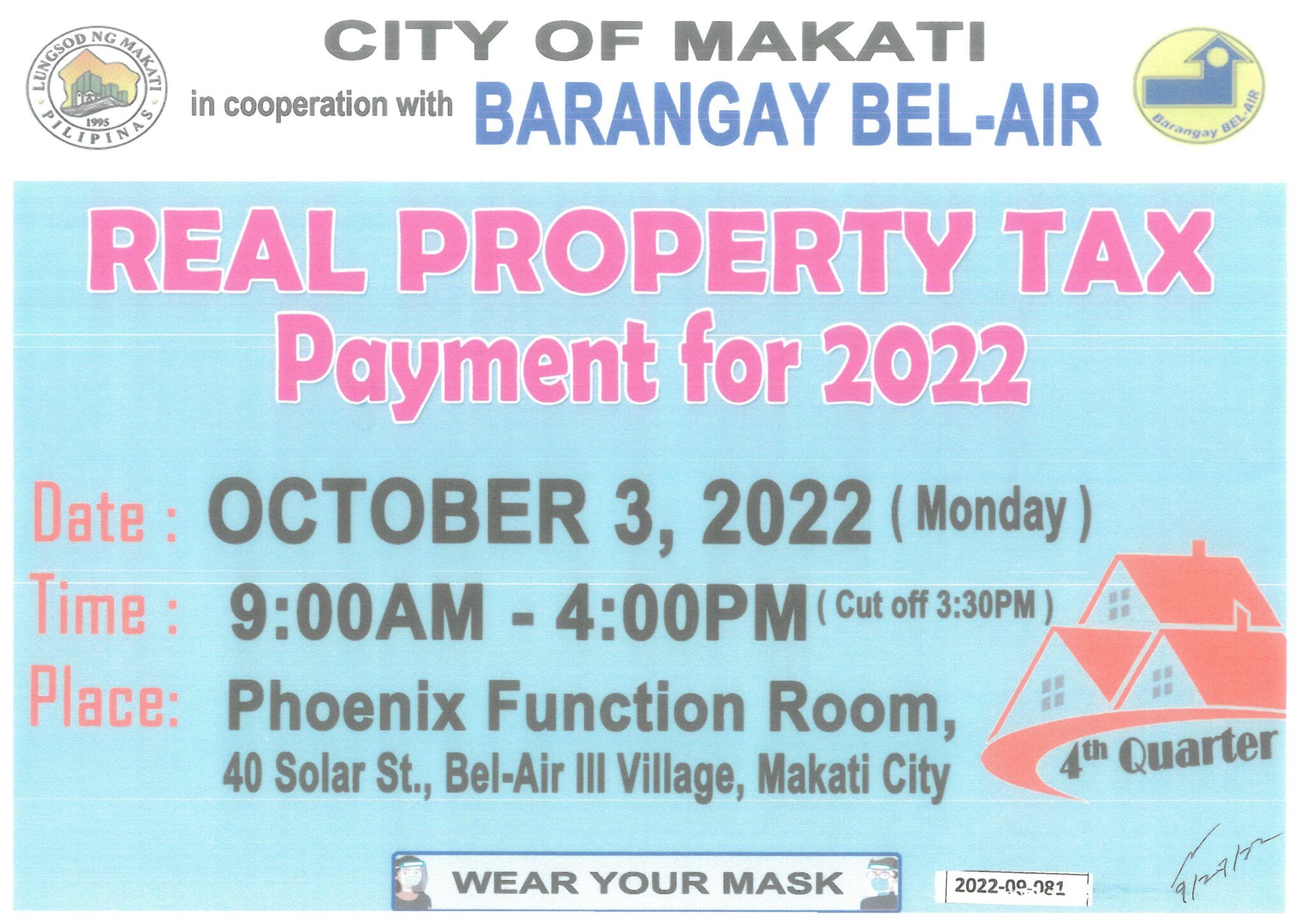 Real Property Tax Payment for 2022 – Barangay Bel-Air