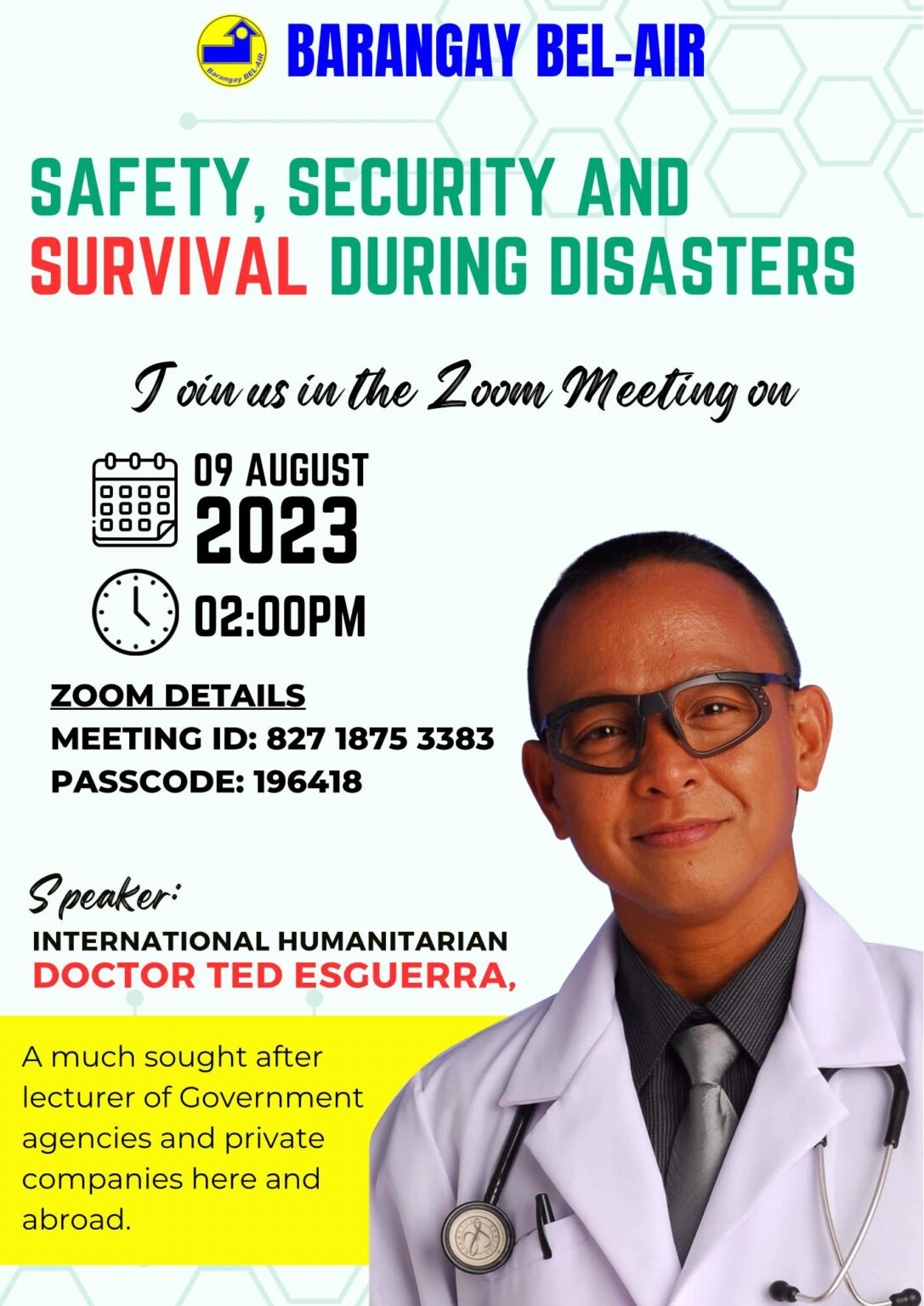 Safety, Security and Survival During Disasters – Barangay Bel-Air